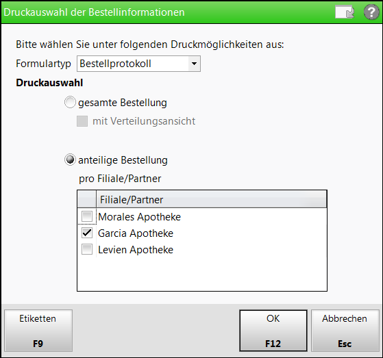 Splitten der gemeinsamen Bestellung